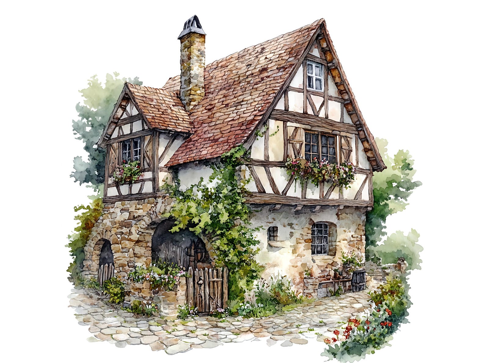 10 Medieval Era House Clipart Set Digital Watercolor Old Cottage ...