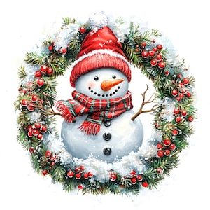 10 Snowman Clipart Set, Christmas Wreath Decoration, Winter Wonderland ...