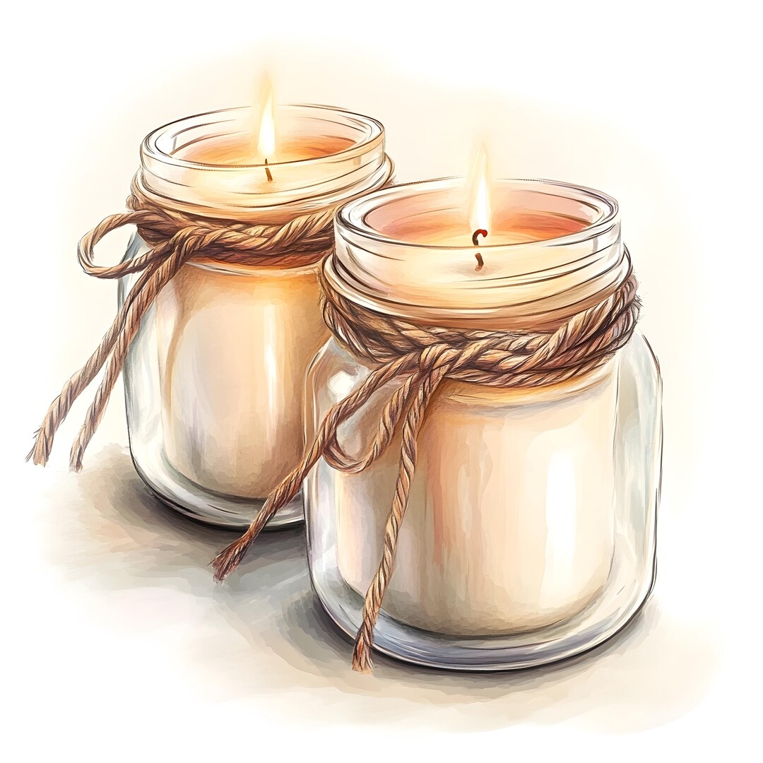10 Rustic Candle Jar Clipart Set Digital Watercolor Painting Vintage ...