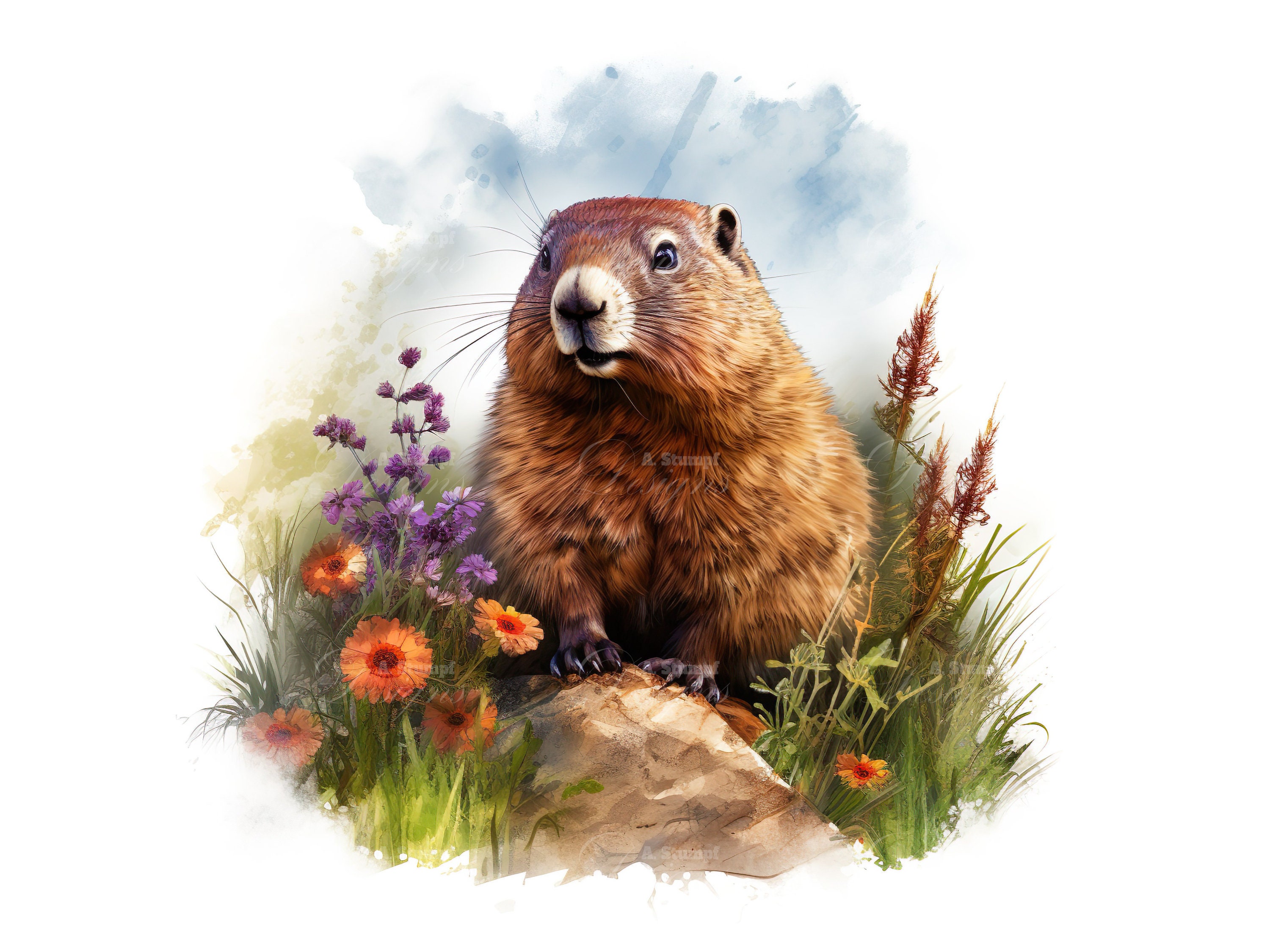 Groundhog Watercolor Clipart Set Cute Animals Bundle Instant Download ...