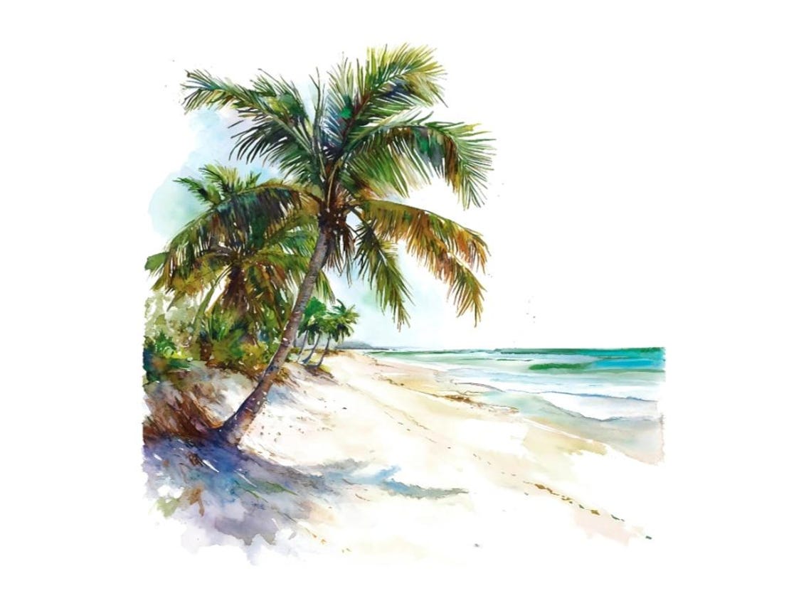 10 Beach Scene Clipart Set Digital Watercolor Sea Painting Tropical ...