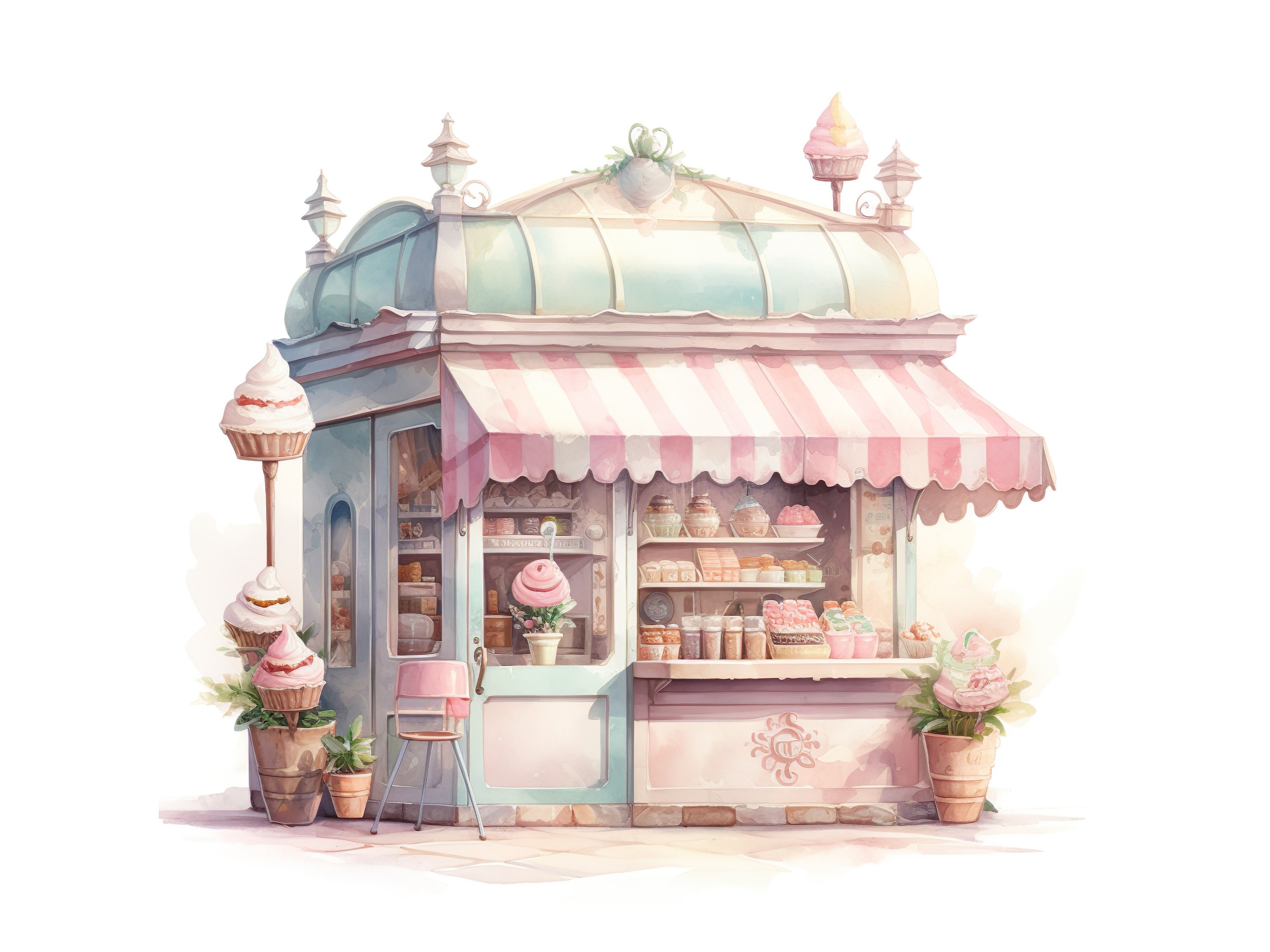 10 Ice Cream Parlor Clipart Set Digital Watercolor Painting Sweet Treat ...