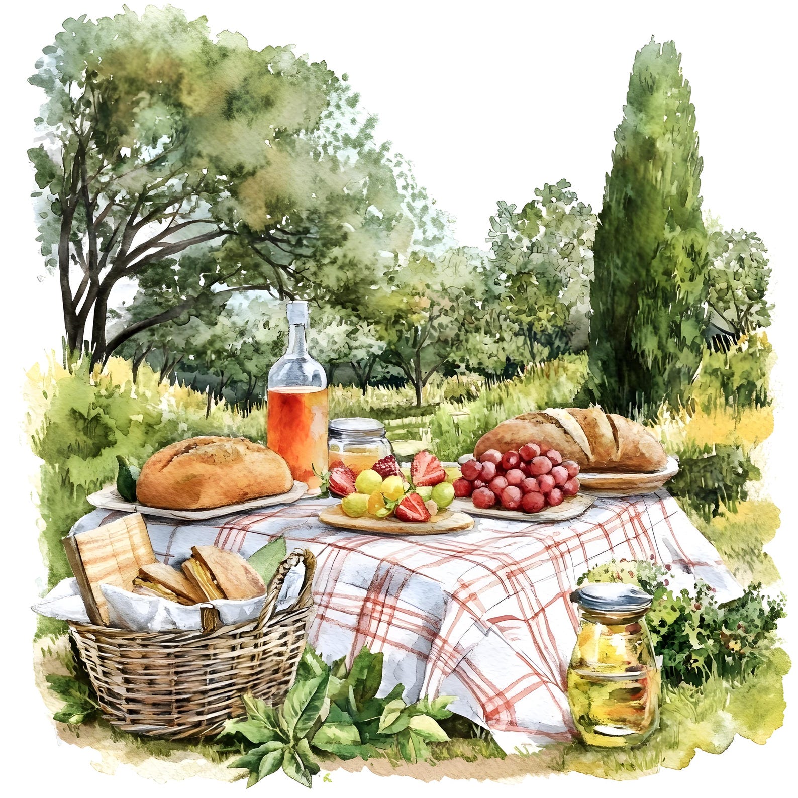 10 Picnic Summer Scenery Clipart Set Digital Watercolor Painting Food ...