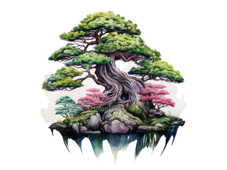 10 Bonsai Tree Clipart Set Digital Watercolor Painting Japanese Nature ...