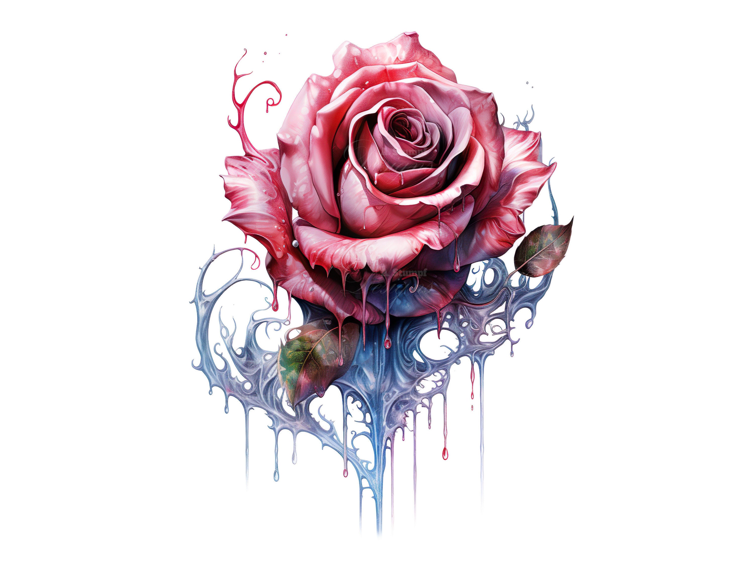 10 Poisoned Rose Clipart Set Digital Watercolor Vintage Painting Dark ...