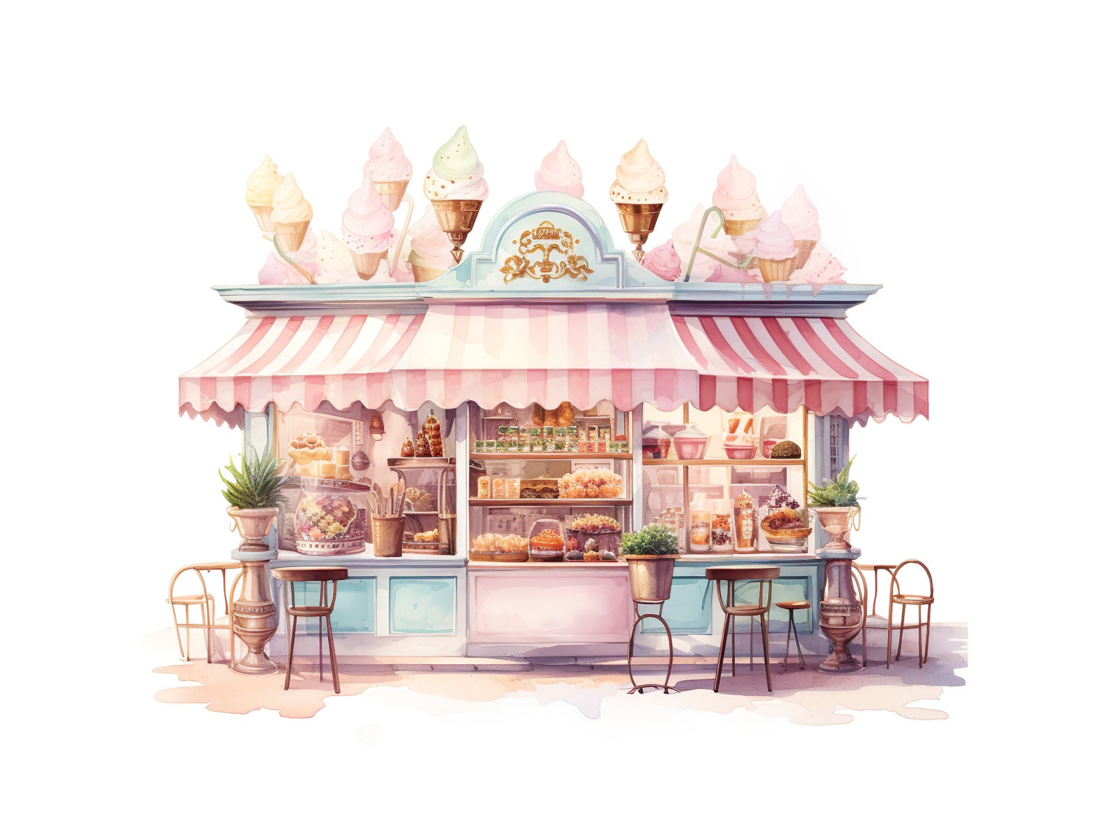 10 Ice Cream Parlor Clipart Set Digital Watercolor Painting Sweet Treat ...