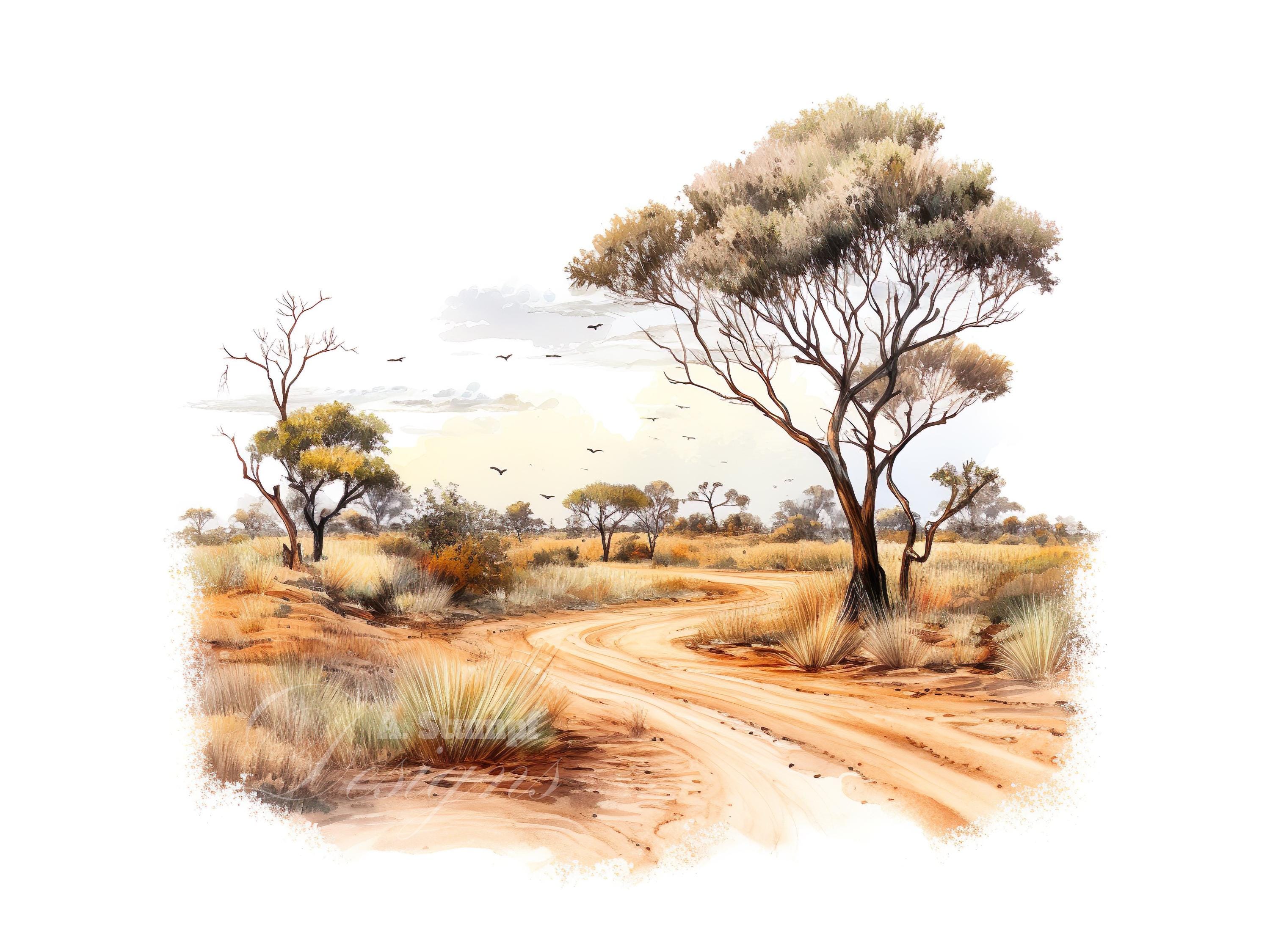10 Savannah Landscape Clipart Set Panoramic Digital Watercolor Painting ...