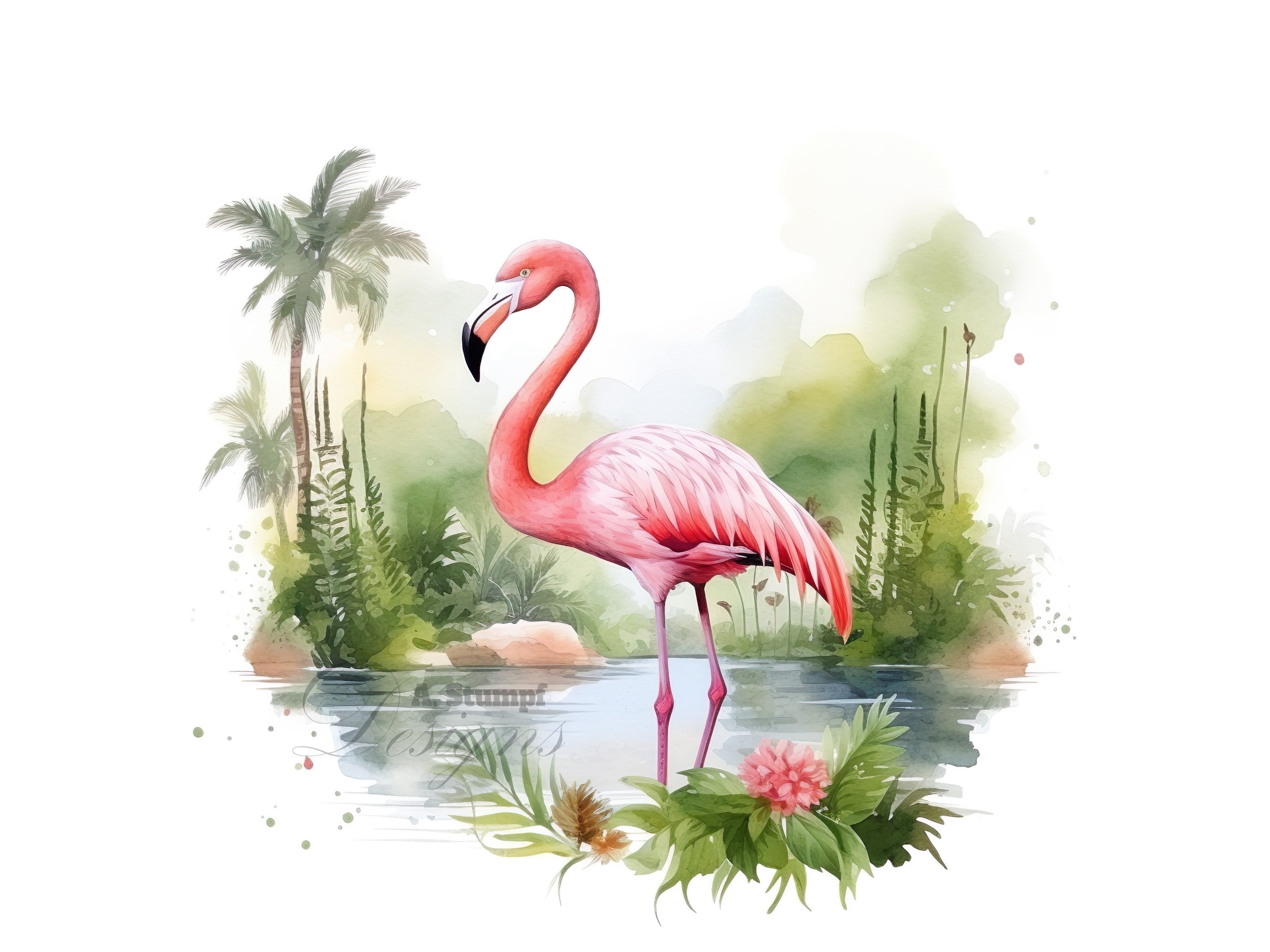 10 Flamingo Clipart Set Digital Watercolor Painting Safari Animal ...