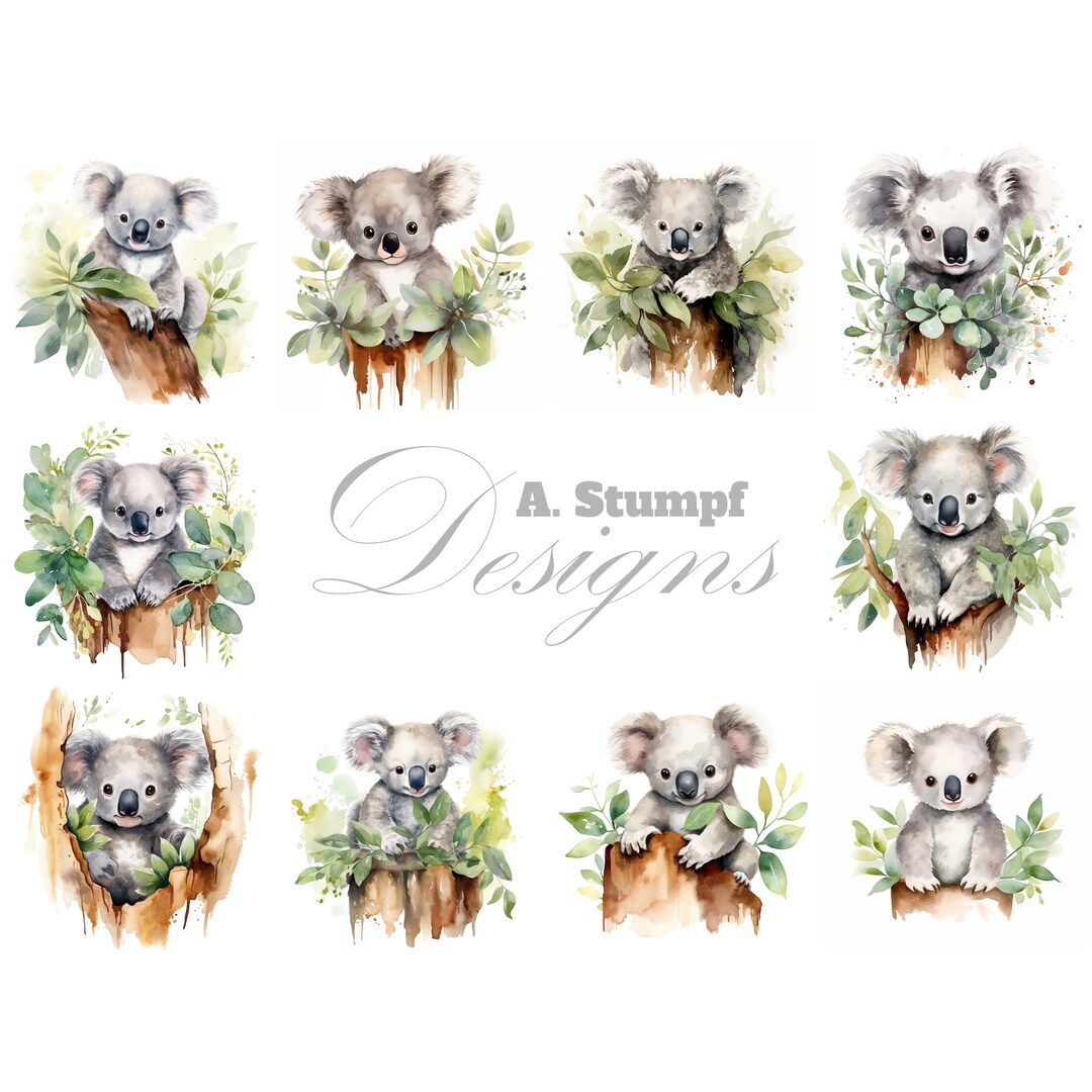 Koala Clipart Set Koala Invitation Koala Artwork Poster Print Koala ...