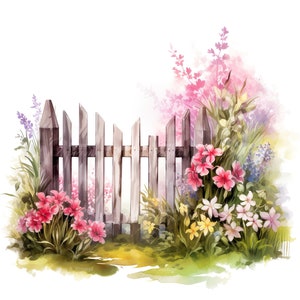 10 Garden Fence in Spring Clipart Set Digital Watercolor Floral Border ...