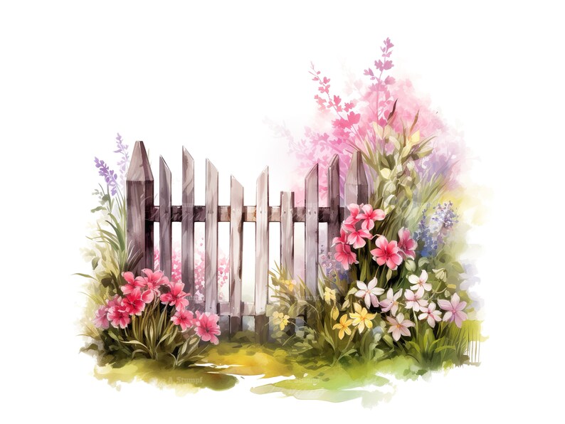 10 Garden Fence in Spring Clipart Set Digital Watercolor Floral Border ...