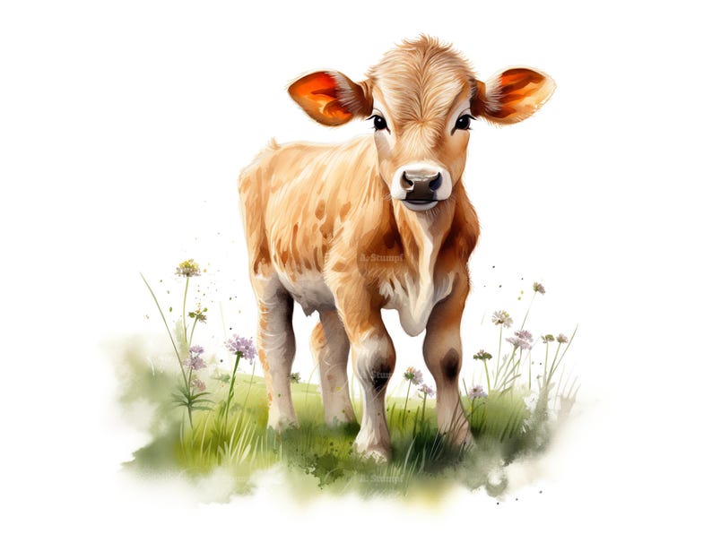 10 Calf Clipart Set Digital Watercolor Painting Farm Animal ...