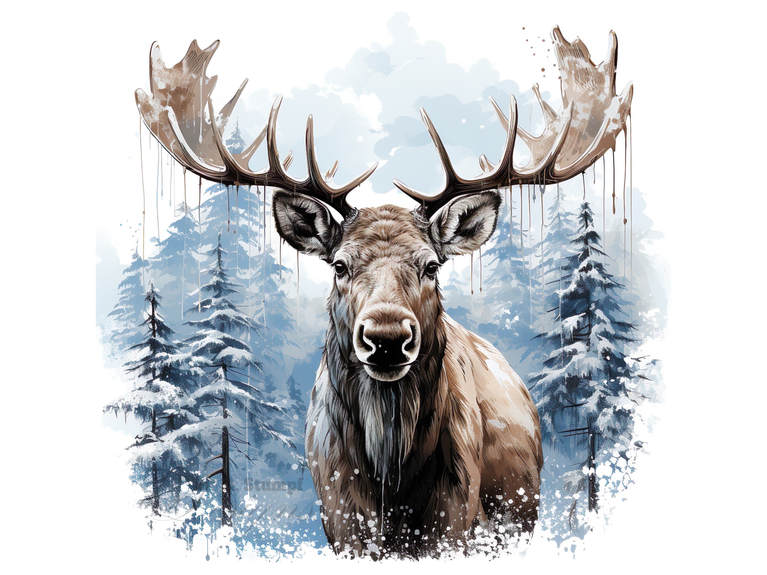 Moose Clipart Set of 10 High Quality Jpgs Digital Watercolor Art ...