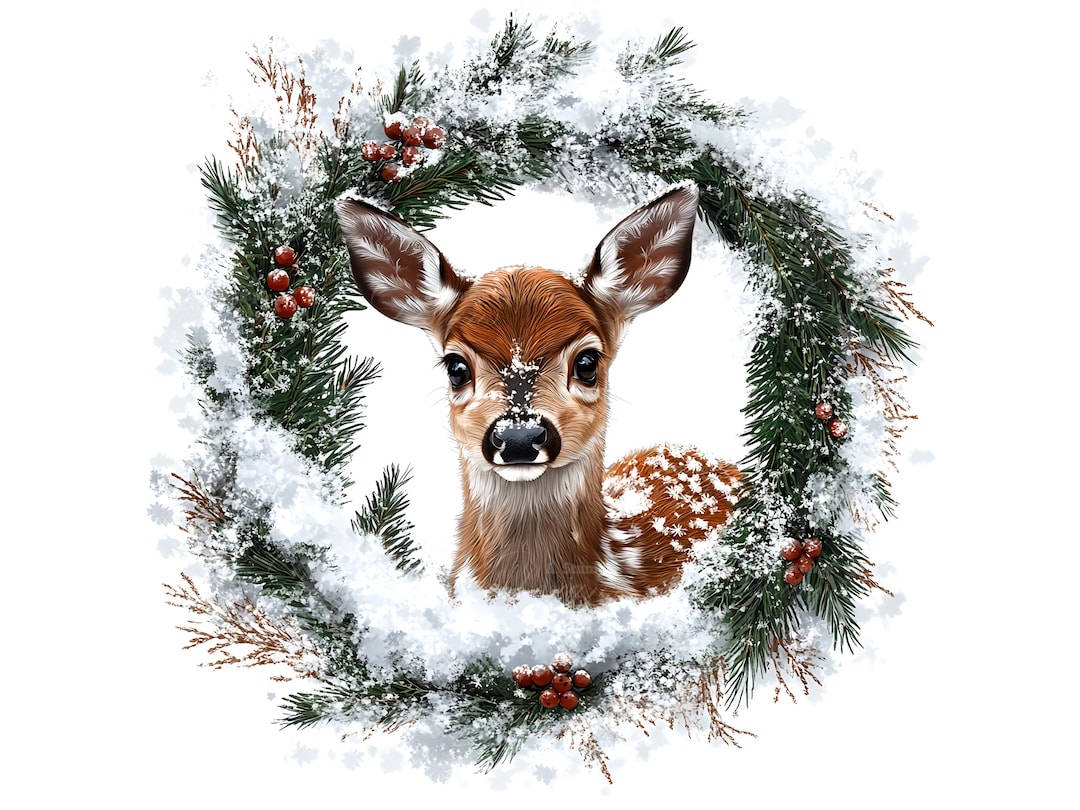 10 Deer in Christmas Wreath Clipart, Digital Watercolor Painting ...