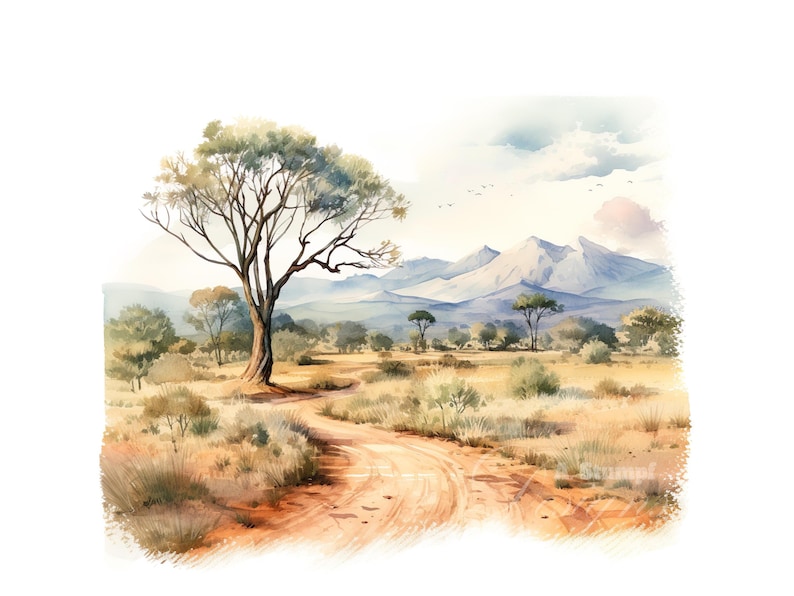 10 Savannah Landscape Clipart Set Panoramic Digital Watercolor Painting ...