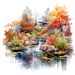 10 Garden Pond in Autumn Clipart Set Fall Pond Scene Illustration ...