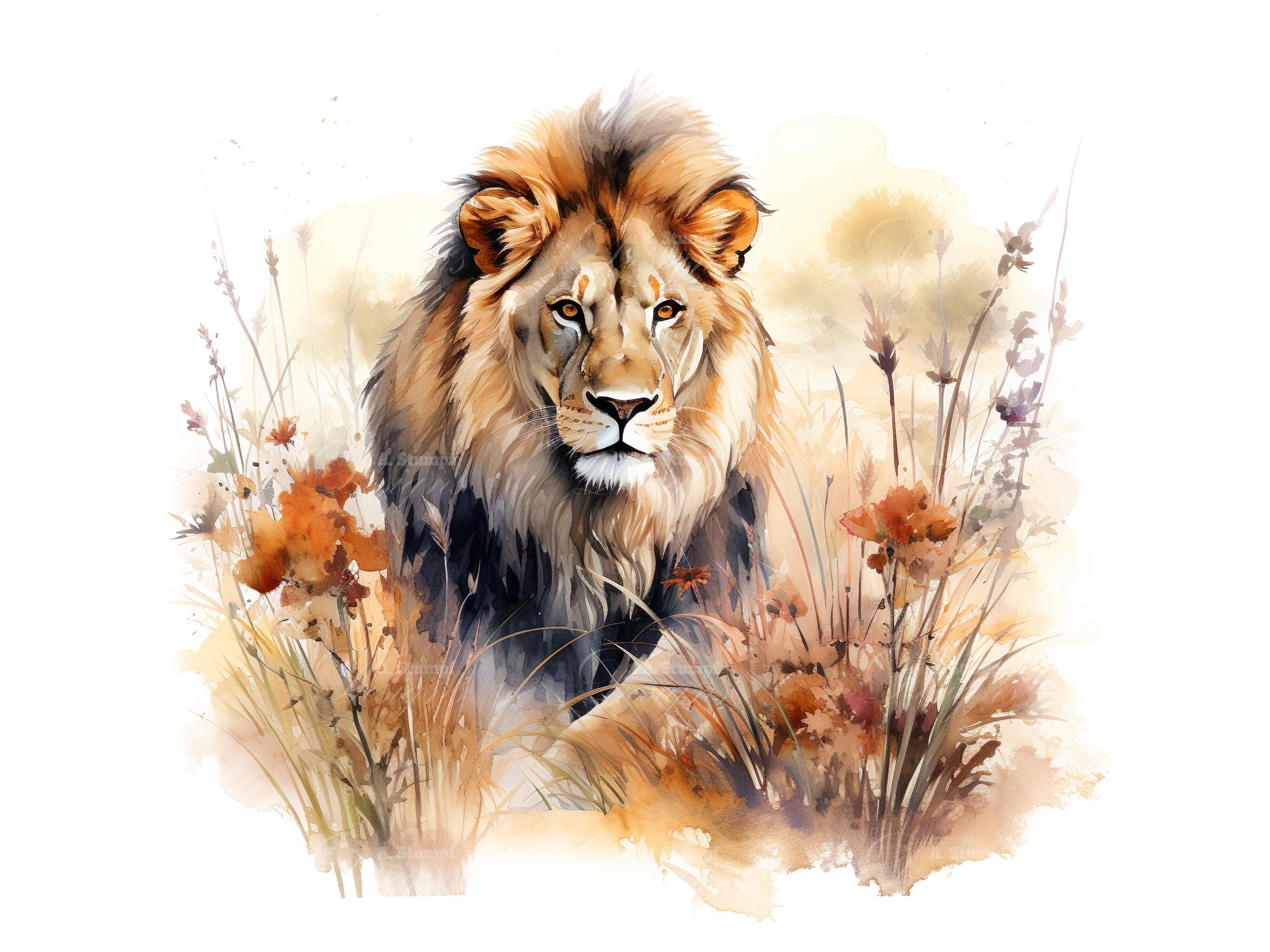 10 Lion Clipart Set Digital Watercolor Painting Jungle King ...
