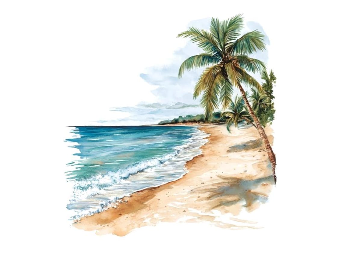 10 Beach Scene Clipart Set Digital Watercolor Sea Painting Tropical ...