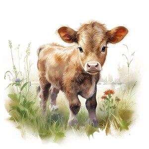 10 Calf Clipart Set Digital Watercolor Painting Farm Animal ...