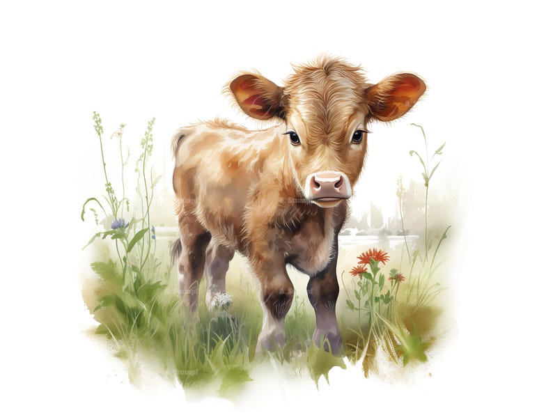 10 Calf Clipart Set Digital Watercolor Painting Farm Animal ...