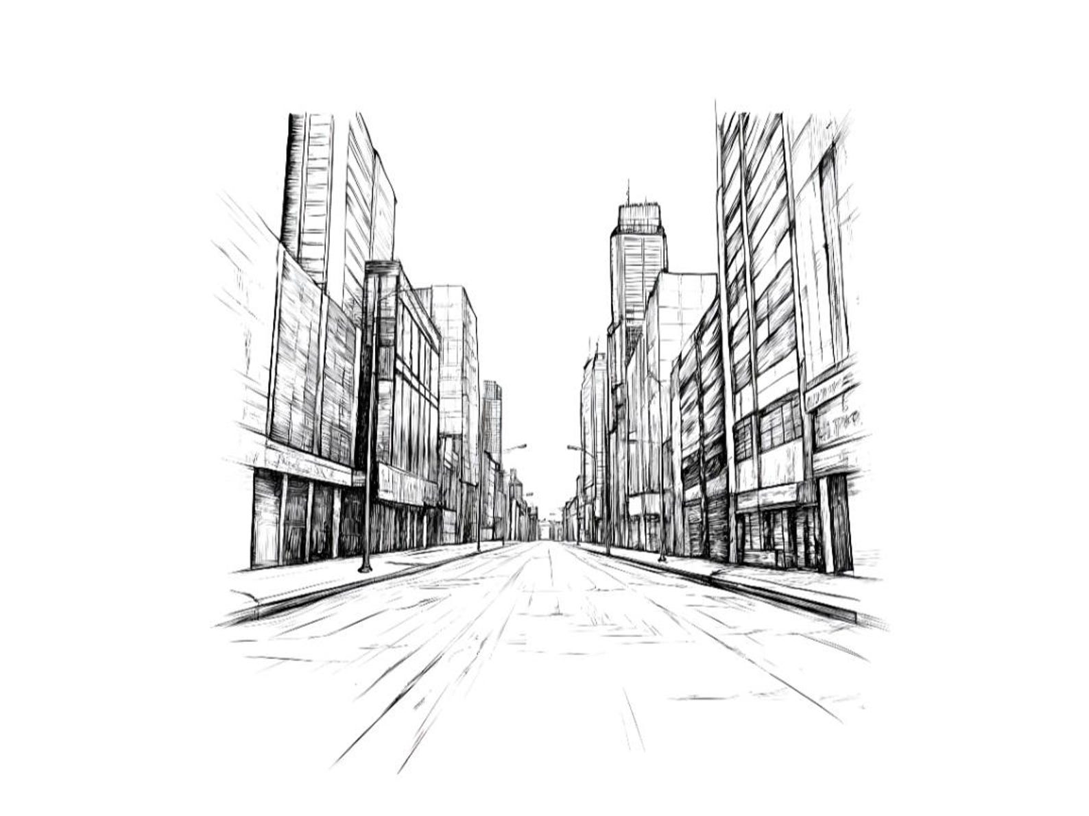 10 Cityscape Street View Clipart Set Digital Black and White Sketch ...