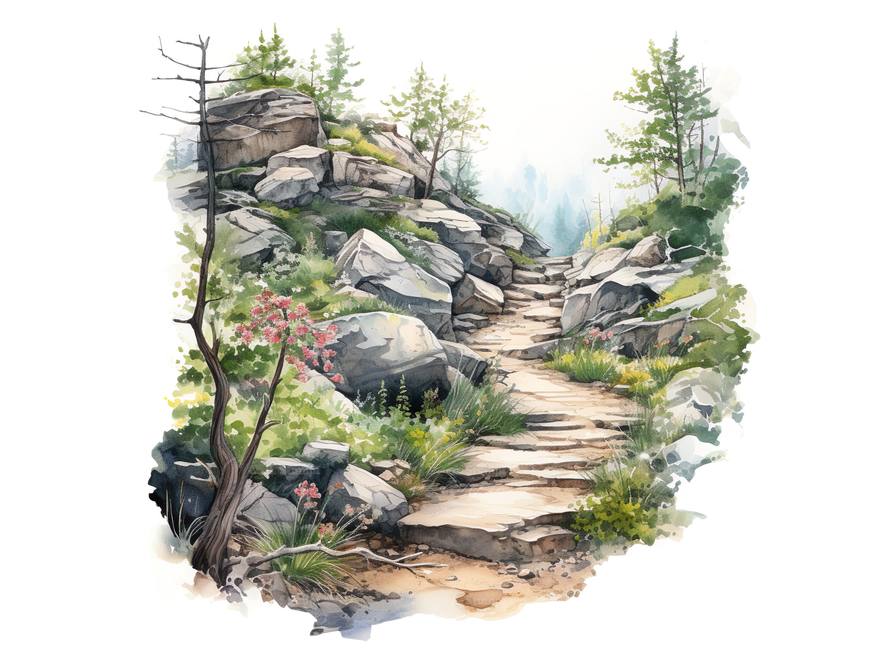 10 Rocky Hiking Trail in Spring Landscape Clipart Set Digital ...