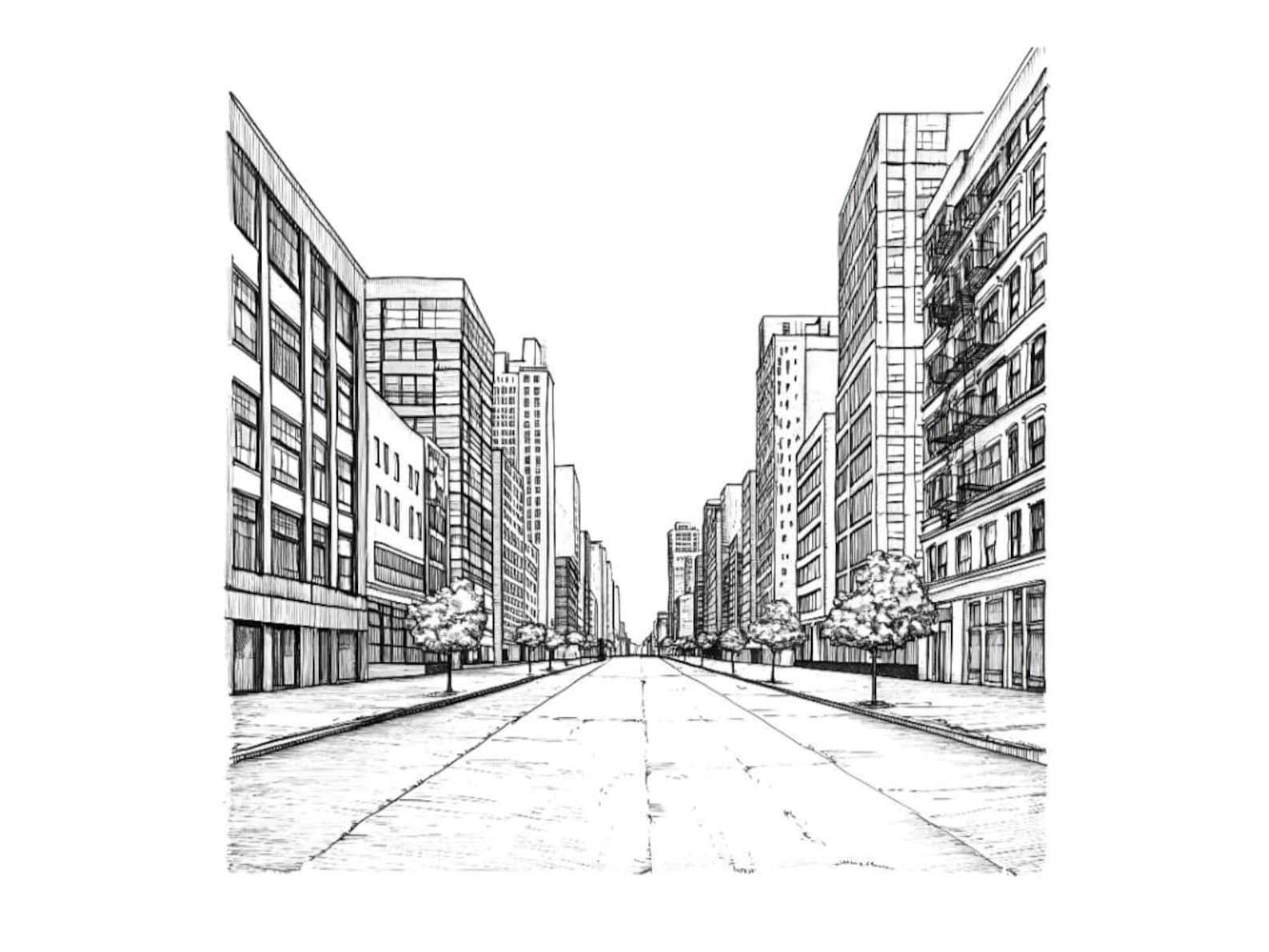 10 Cityscape Street View Clipart Set Digital Black and White Sketch ...