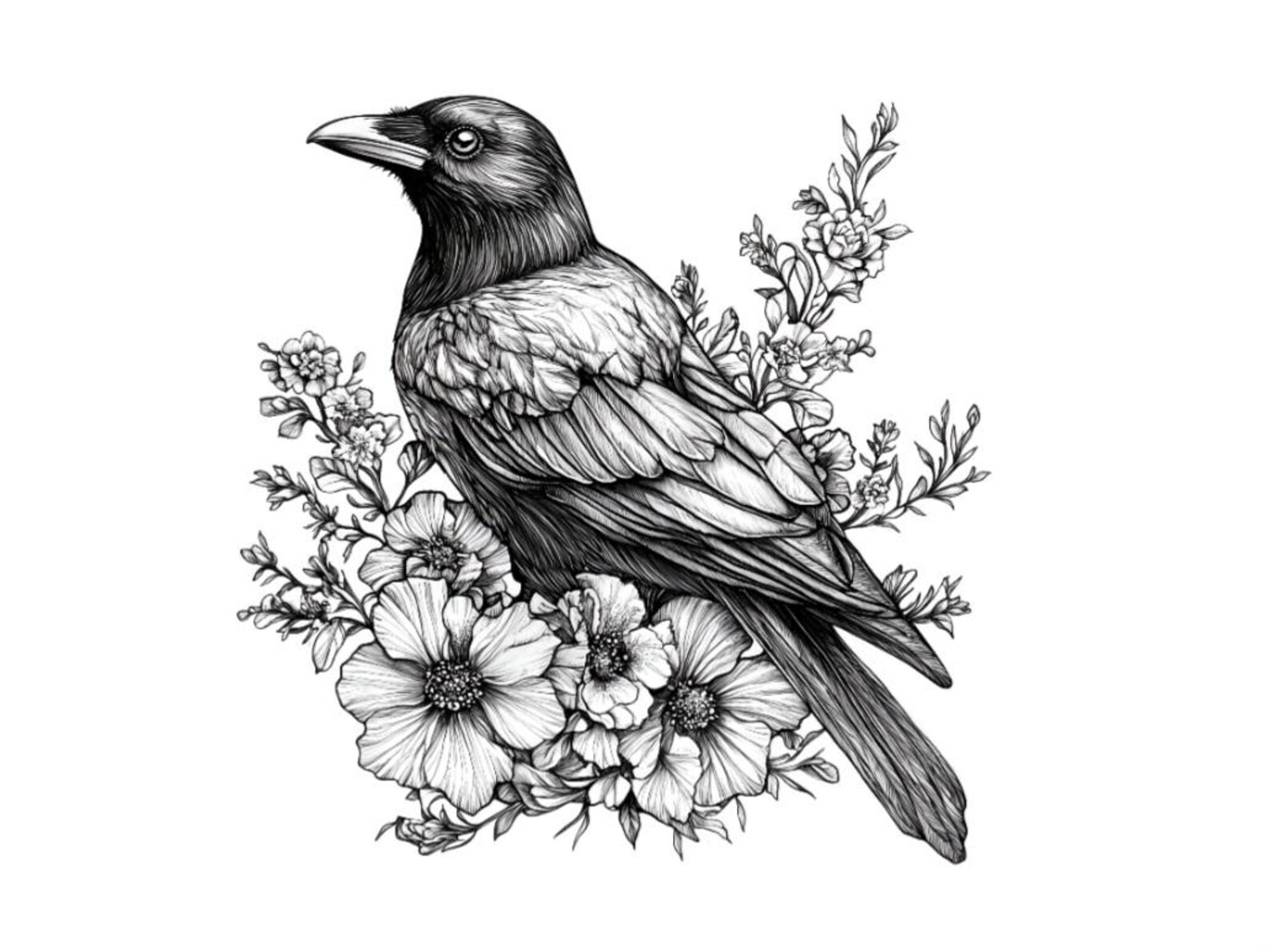 10 Crow Clipart Set Digital Black and White Animal Pencil Drawing ...