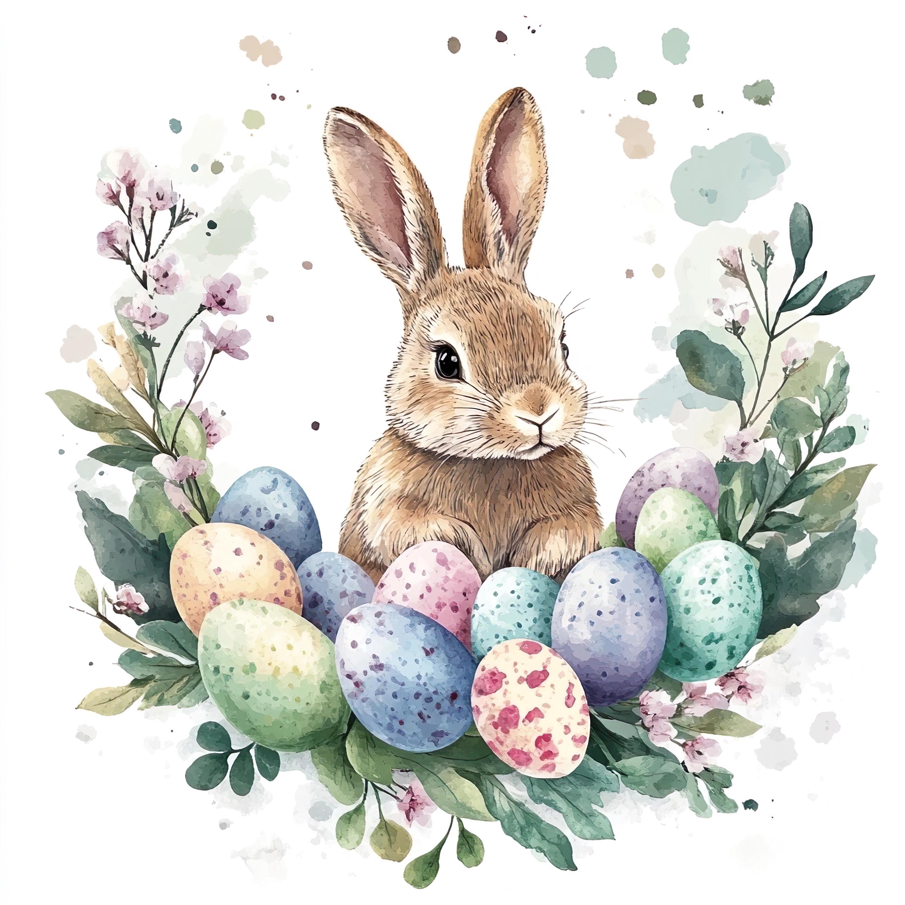 10 Easter Bunny Wreath Clipart Set Digital Watercolor Painting ...