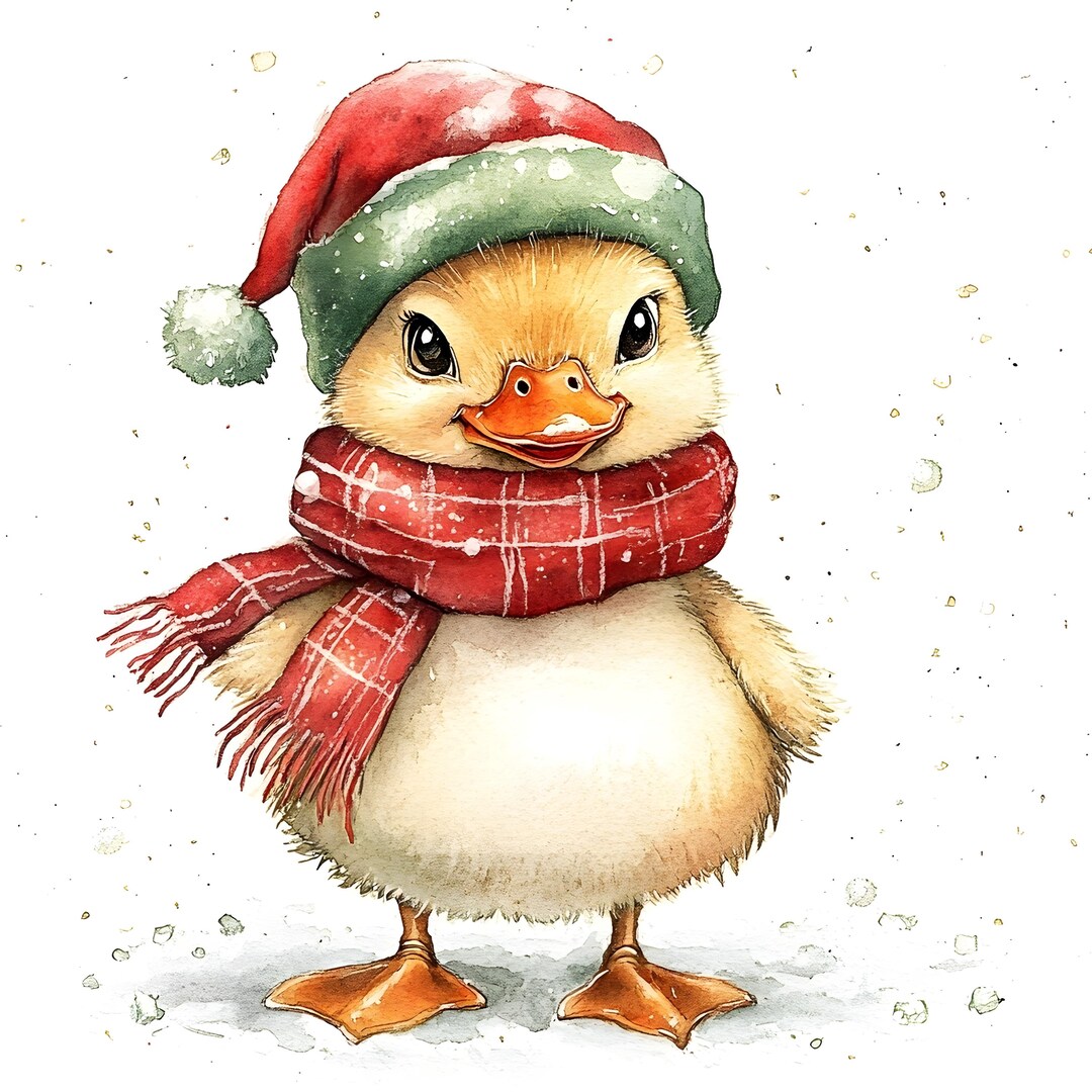10 Funny Christmas Duck Clipart Set Digital Watercolor Painting Festive ...