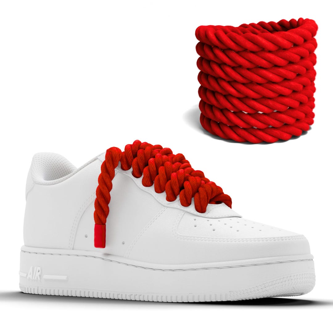Chunky Laces 10mm Thick Cotton Rope Shoelaces 2pcs, Red With Red Tips ...