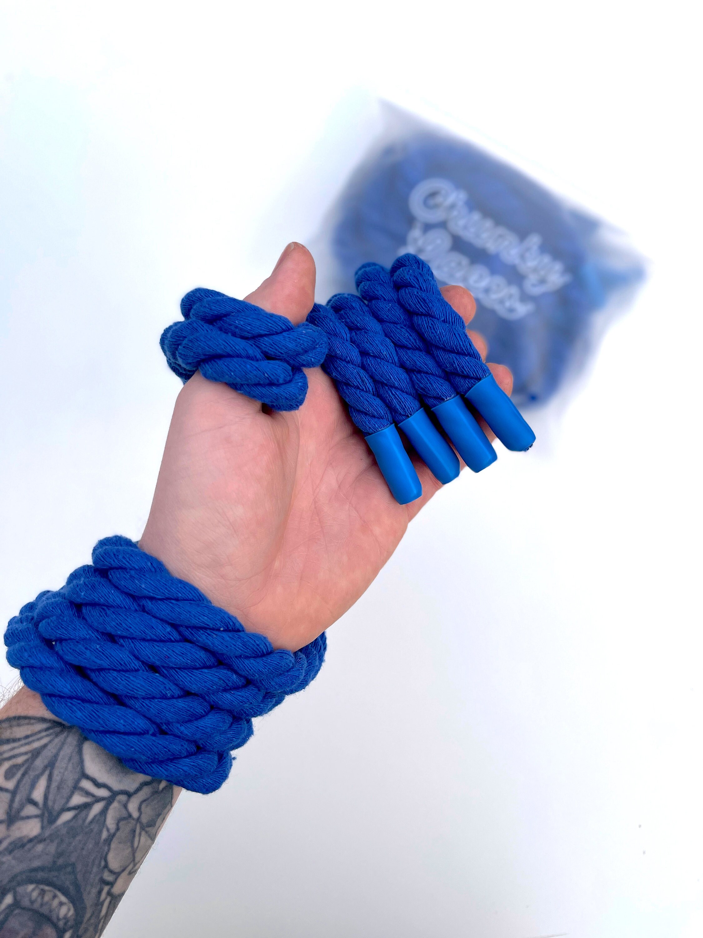 Chunky Laces 14mm Thick Cotton Rope Shoelaces 2pcs, Blue With Blue Tips ...