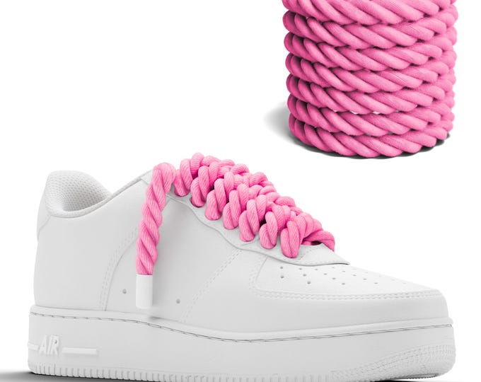 Chunky Laces 10mm Thick Cotton Rope Shoelaces 2pcs, Hot Pink With Clear ...