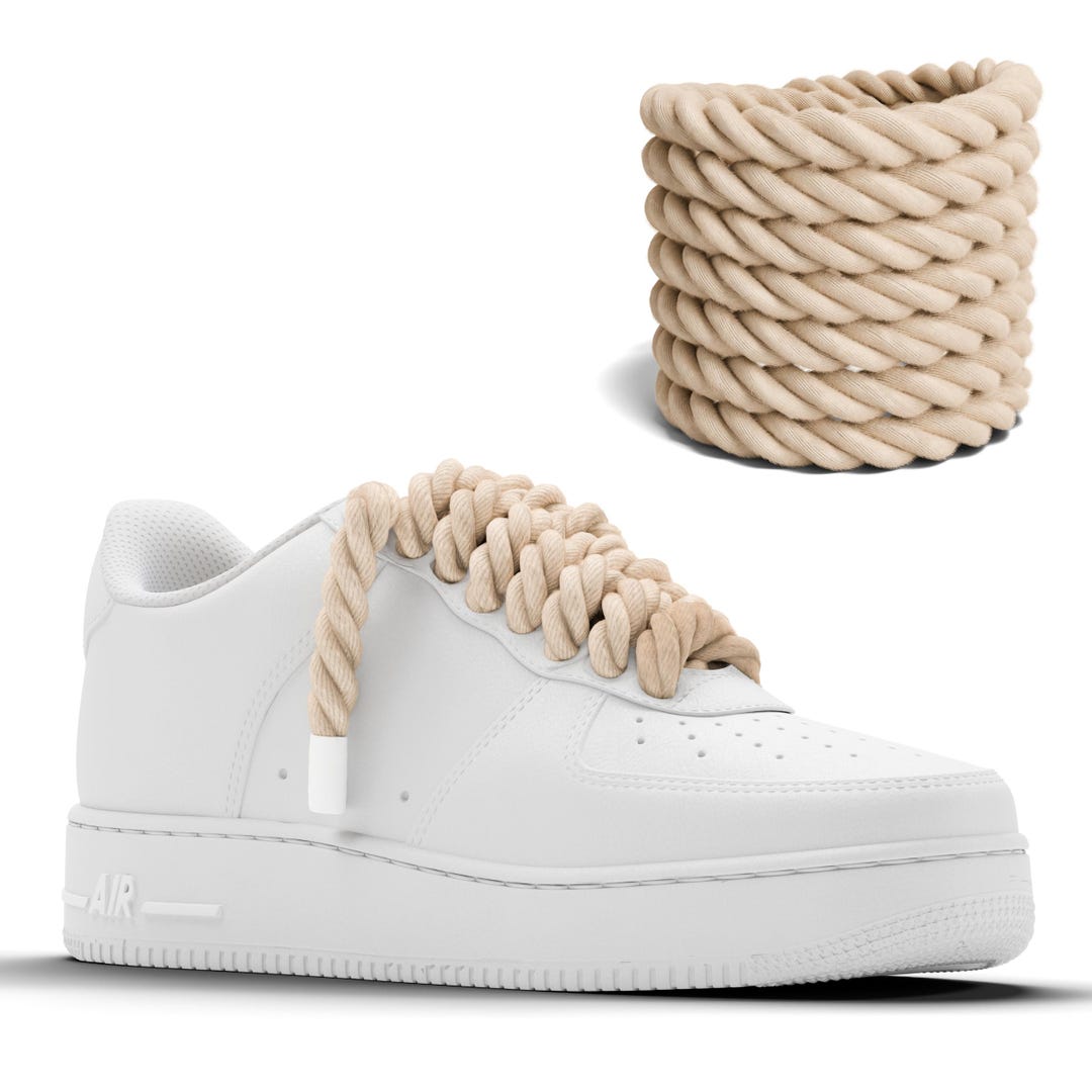 Chunky Laces 10mm Thick Cotton Rope Shoelaces 2pcs, Beige With White ...