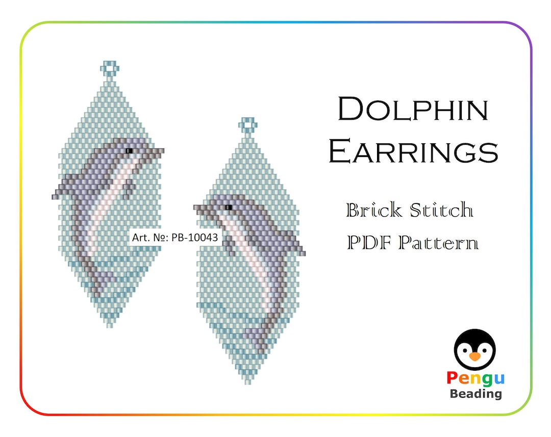 Beaded Dolphin Earrings - Miyuki Brick Stitch Beading Pattern PB-10043 ...