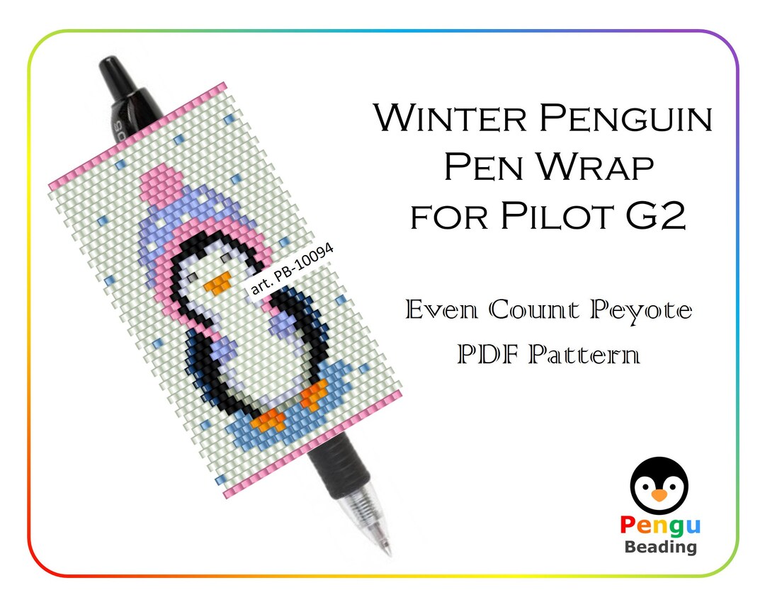 Beaded Winter Penguin Pen Wrap for Pilot G2 Even Count Peyote - Miyuki ...