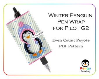 Beaded Winter Penguin Pen Wrap for Pilot G2 Even Count Peyote - Miyuki ...