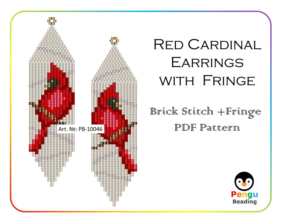 Beaded Red Cardinal Earrings With Fringe - Miyuki Brick Stitch Beading ...