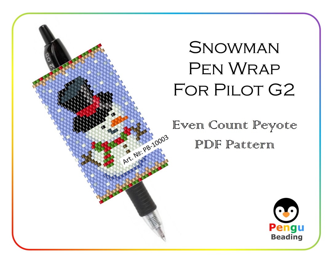 Beaded Snowman Even Count Peyote Pen Wrap for Pilot G2 - Miyuki Beading ...