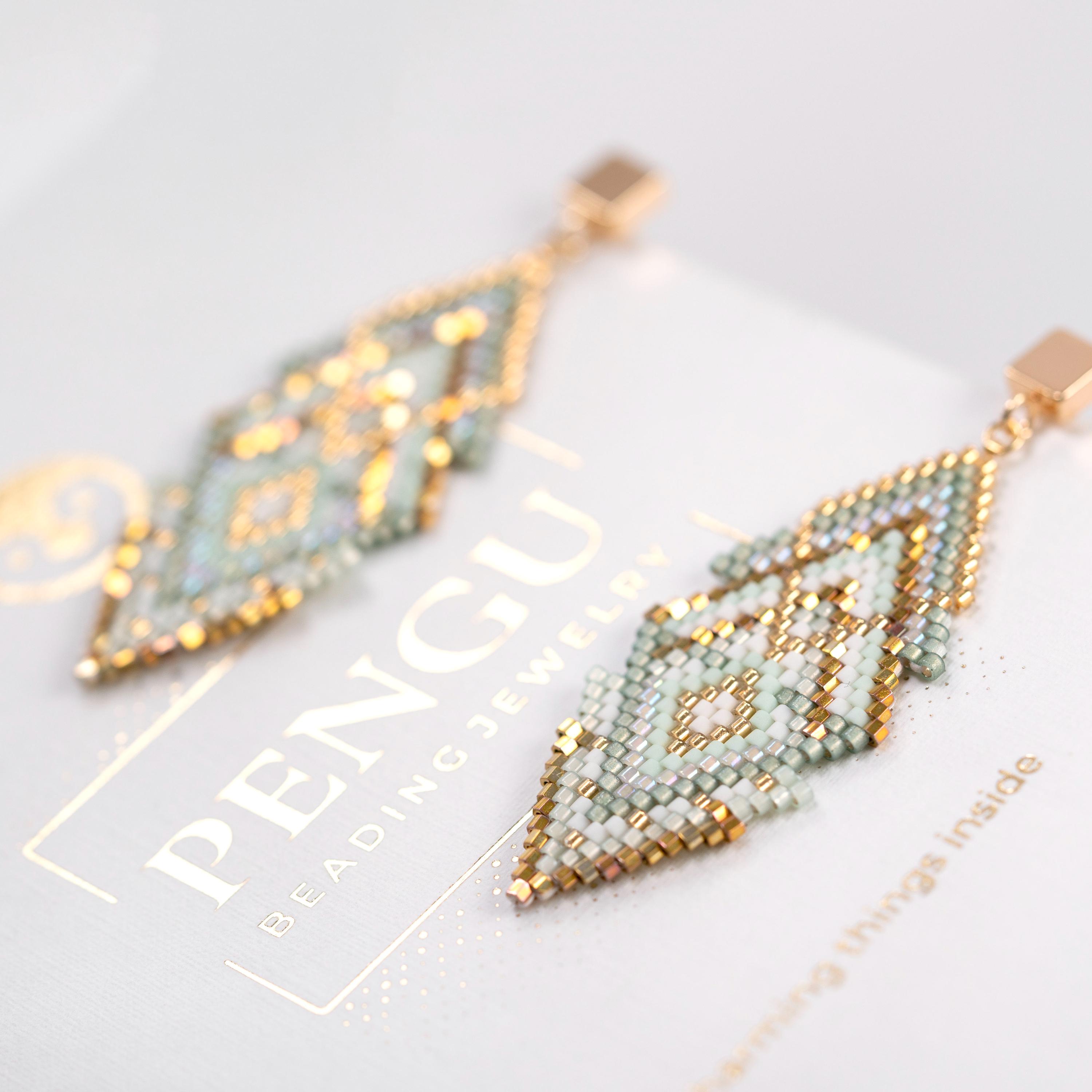 PDF Pattern Geomeric Green Seed Bead Earrings Pattern - Brick Stitch ...