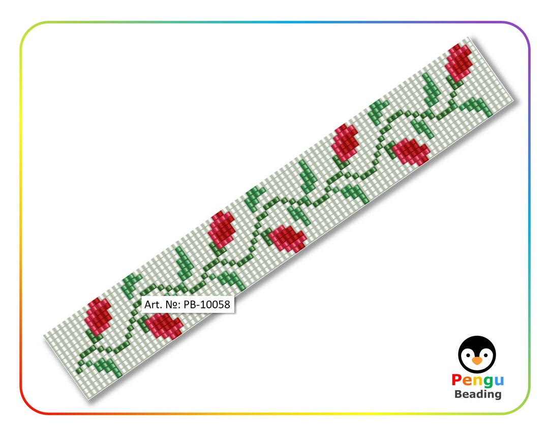Beaded Red Roses Flowers Loom Bracelet Pattern - Miyuki Delica Beading ...