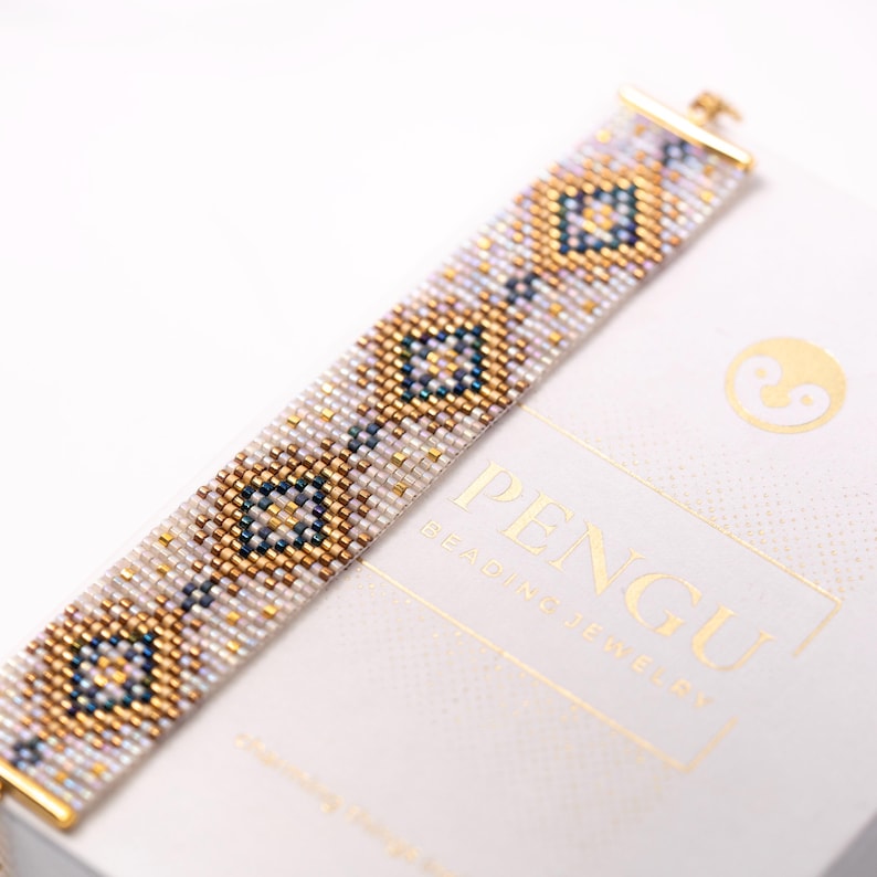 PDF Pattern Beaded Gold Laxury Loom Bracelet - Miyuki Delica Beading ...