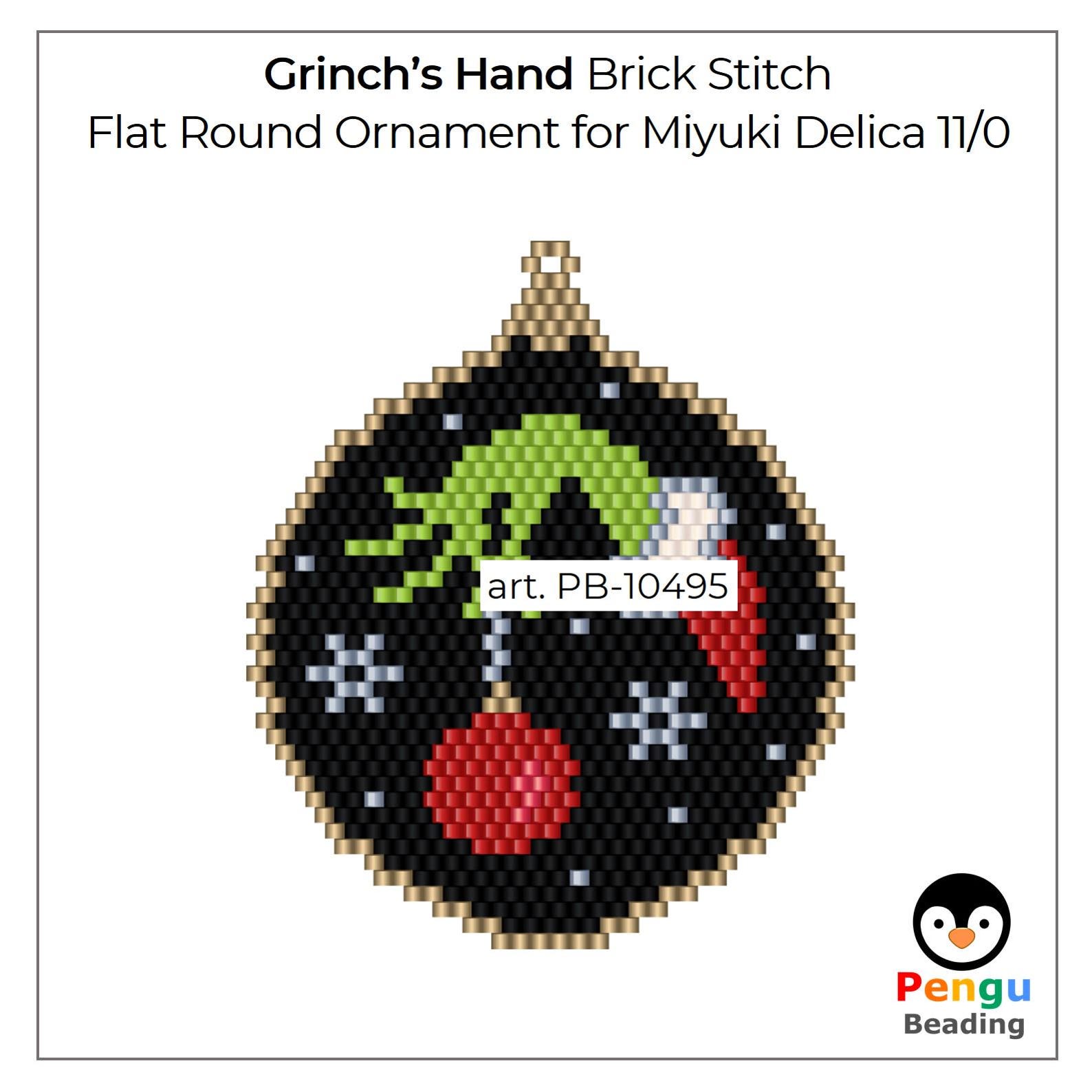 Beaded Grinch's Hand Round Flat Christmas Ornament Miyuki Brick Stitch ...