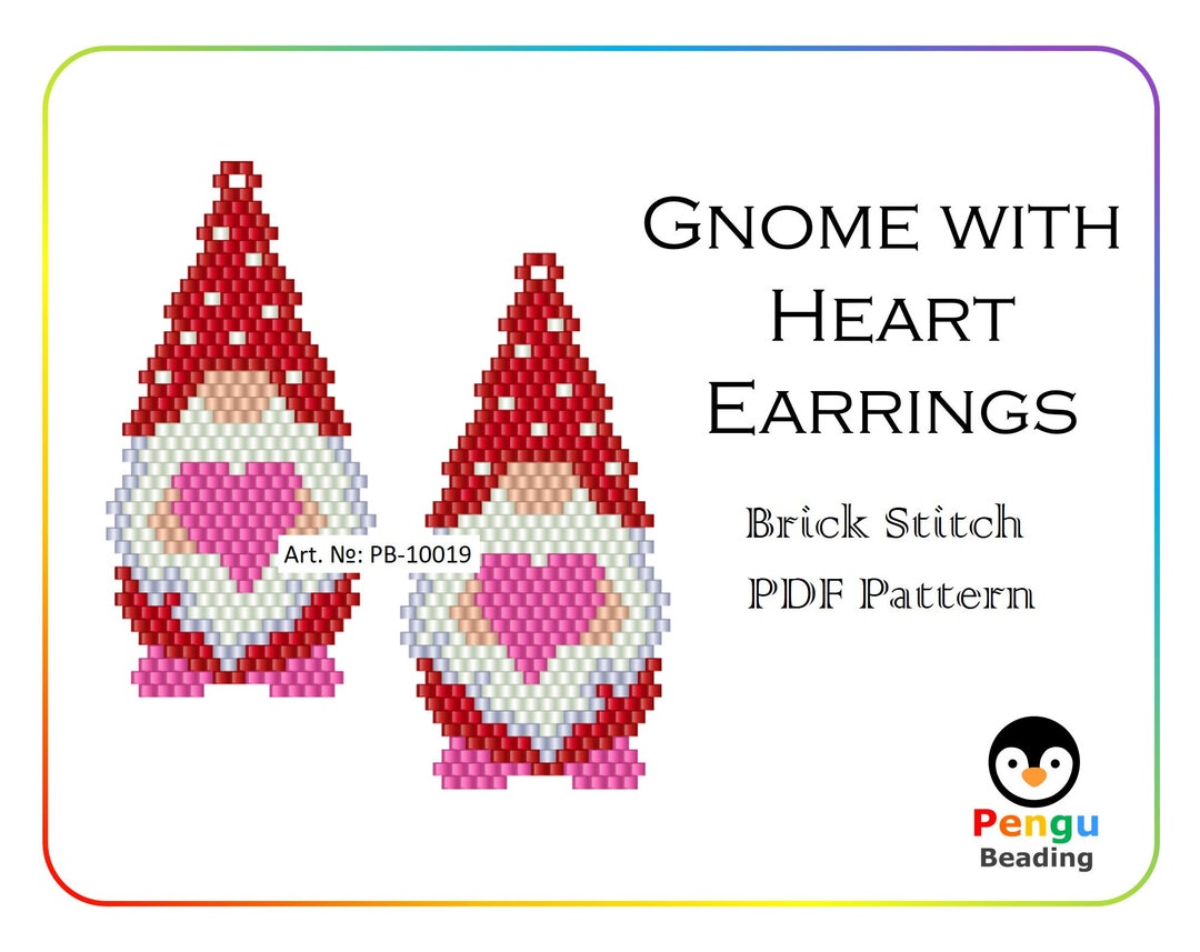 Beaded Gnome With Heart Valentine's Day Brick Stith Earrings - Miyuki ...