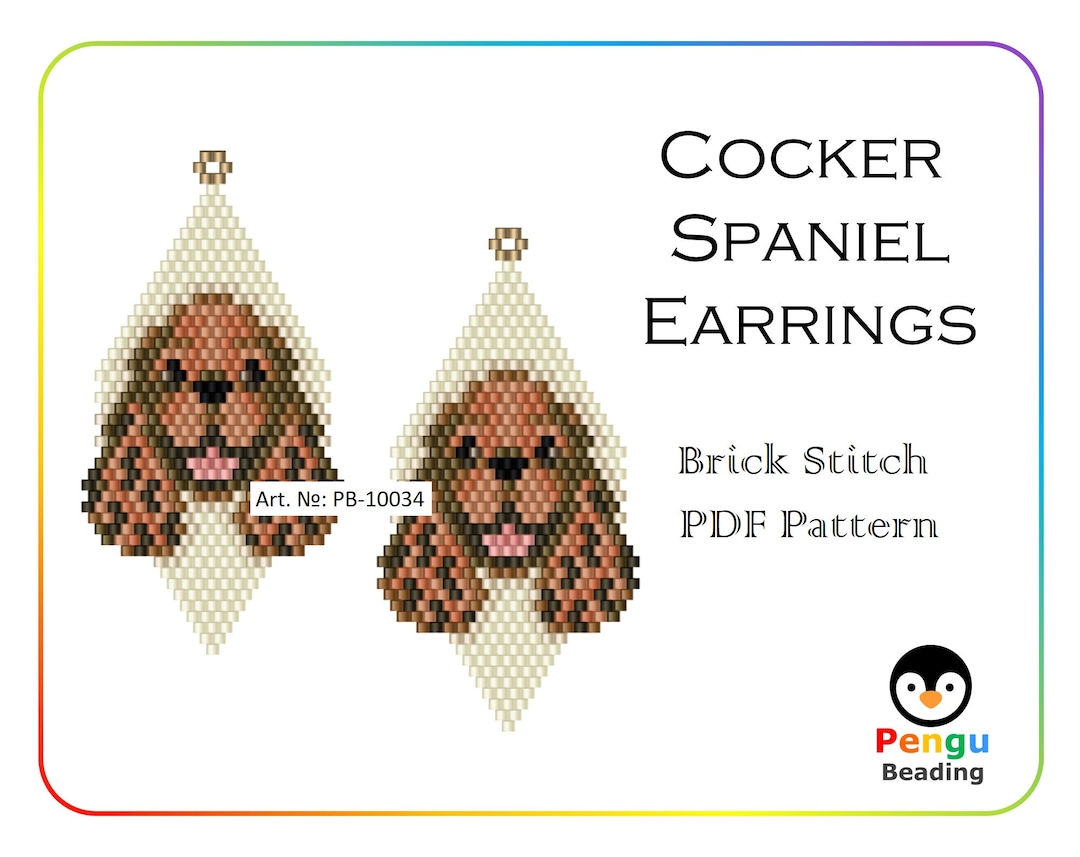 Beaded Cocker Spaniel Head Dog Earrings - Miyuki Brick Stitch Beading ...