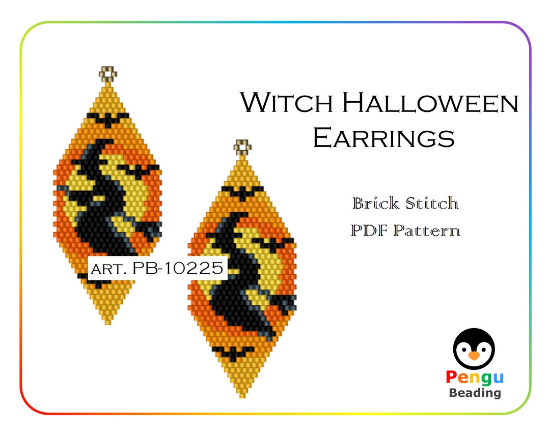 Beaded WITCH HALLOWEEN Earrings - Miyuki Brick Stitch Beading Pattern ...