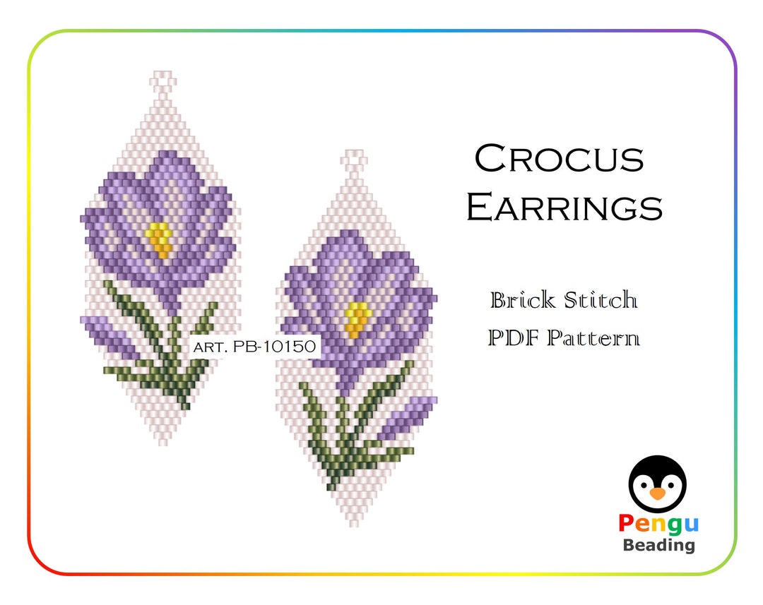 Beaded CROCUS Earrings as Brick Stitch Seed Bead Pattern - Brick Stitch ...