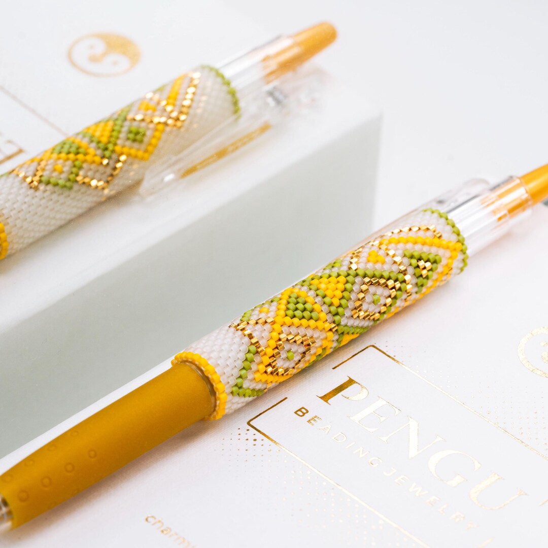 Beaded Geometric Pen Wrap for Pilot G2 Even Count Peyote - Miyuki ...