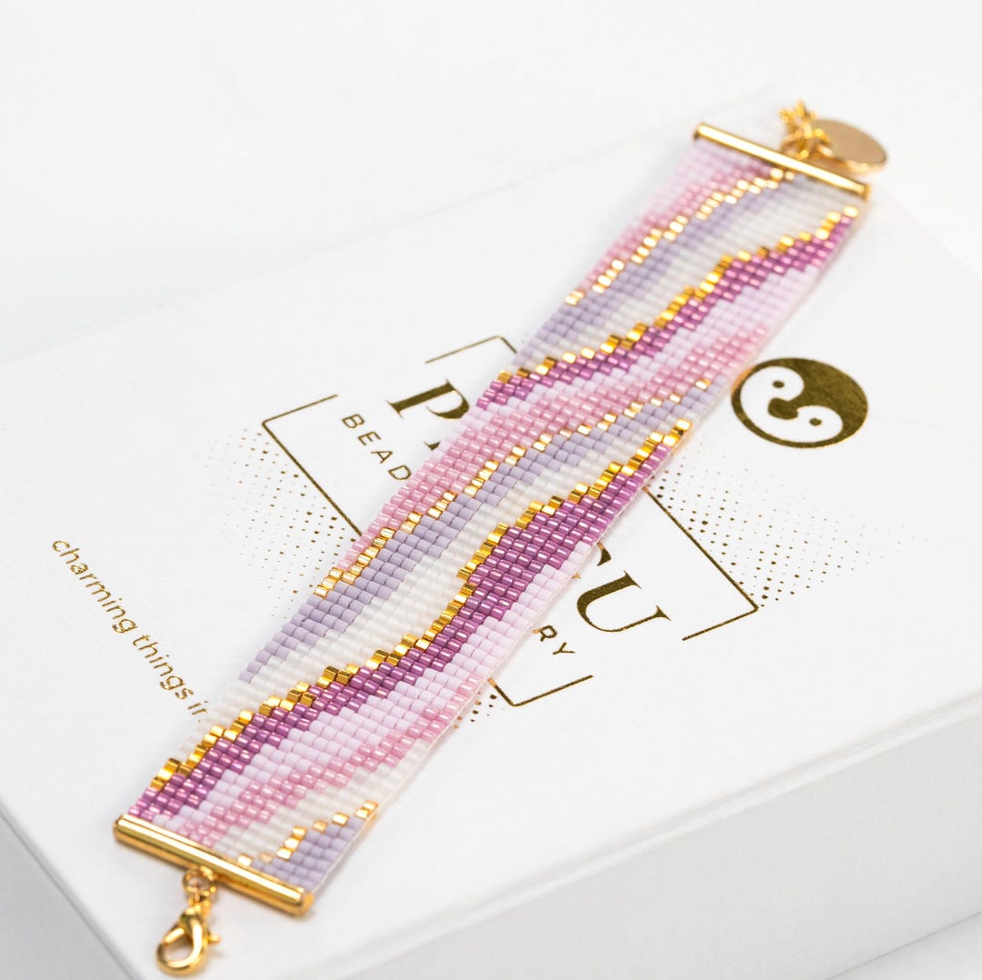 Beaded Pink Loom Bracelet - Miyuki Delica Beading Loom Pattern PB-10202 ...