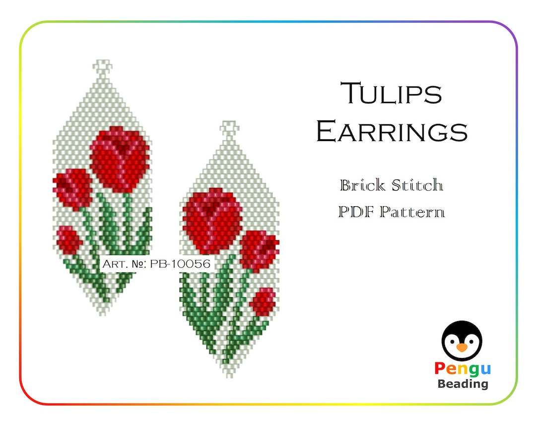 Beaded Red Tulips Brick Stitch Earrings - Miyuki Beading Pattern PB ...